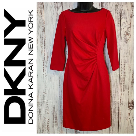 Dkny | Dresses | Nwt Red Pont Knit Ruched Dress Dkny | Poshmark